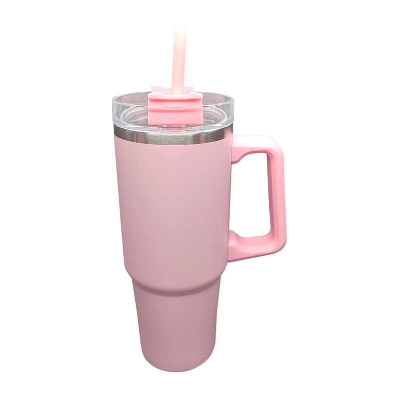 Nutmeg Home Double Wall Tumbler With Handle And Straw Pink 850ml ...