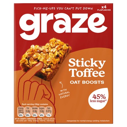 Graze Sticky Toffee Oat Boost Flapjack Snack Bars 4 x 30g - Morrisons ...