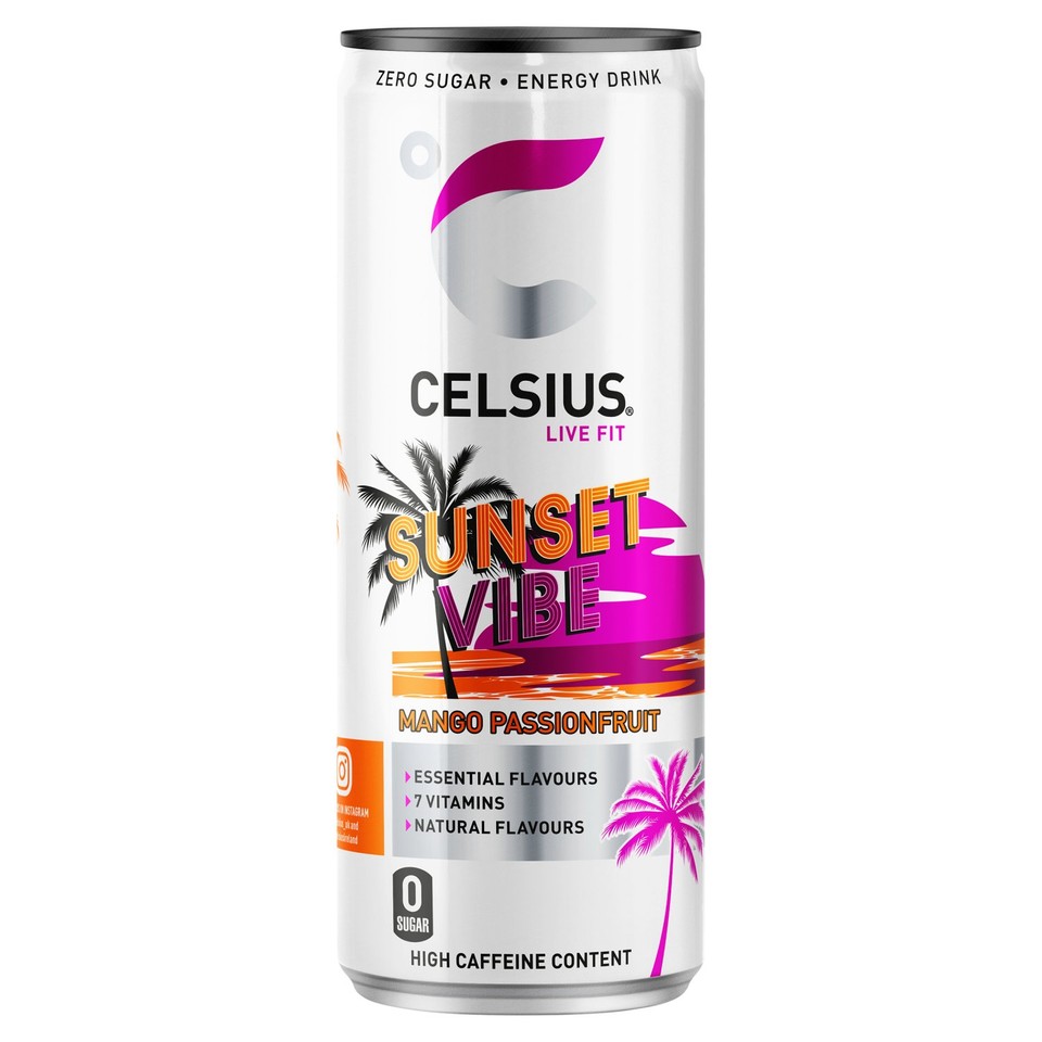Celsius Sunset Vibe Mango Passionfruit 335ml - Morrisons Online ...