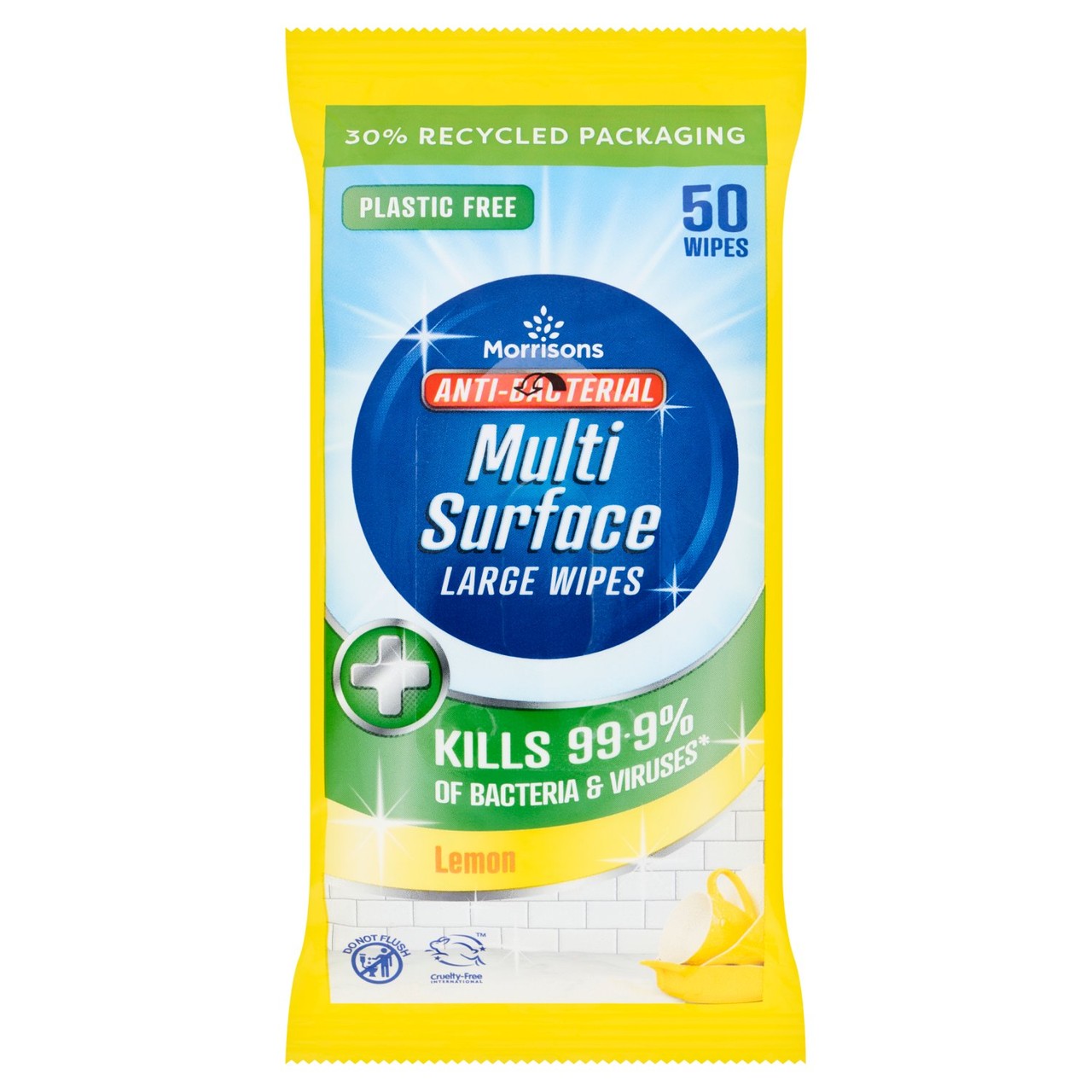 Morrisons 50 Lemon Anti-Bacterial Multi Surface Large Wipes - Morrisons ...