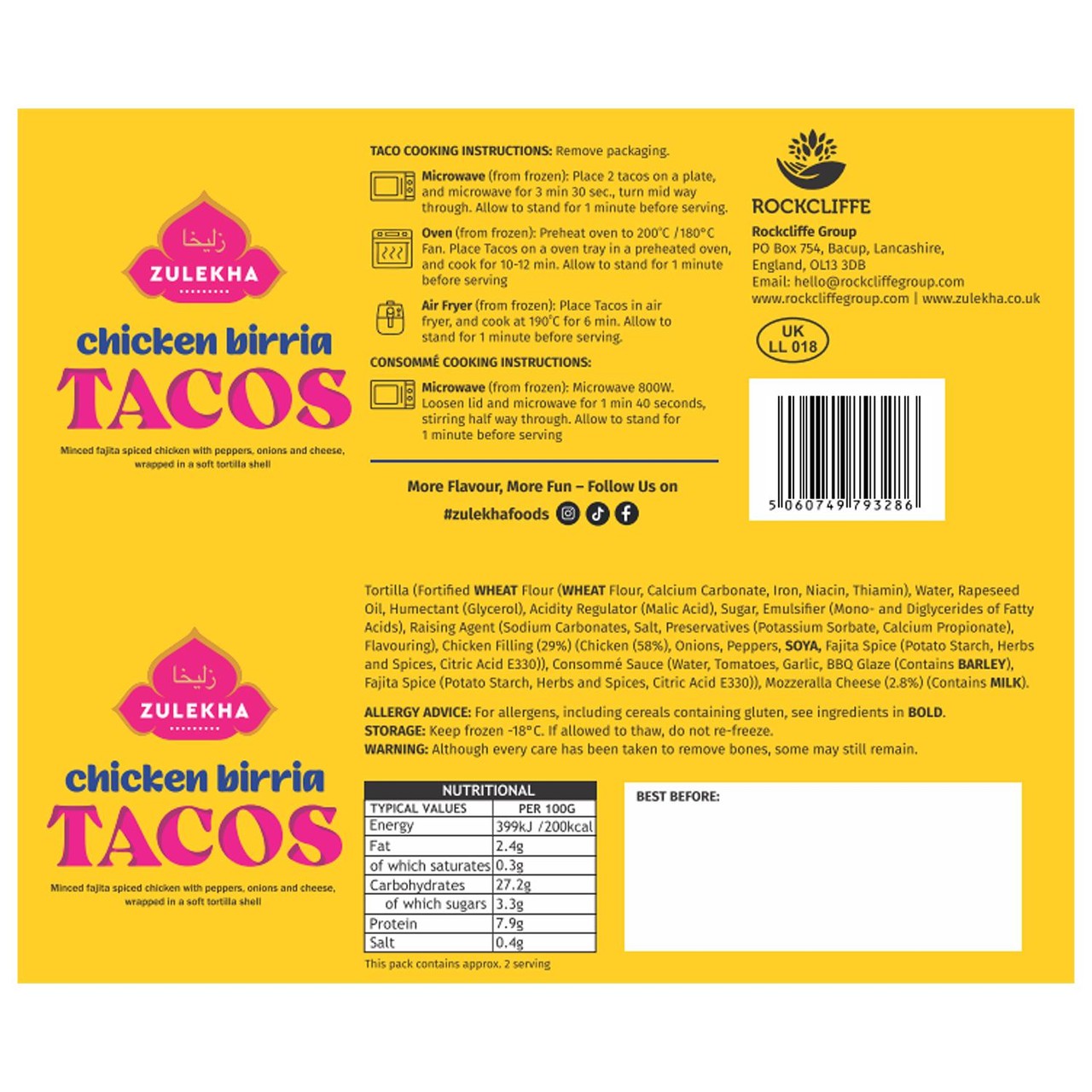 Zulekha Halal Chicken Birria Tacos 520g - Morrisons Online Groceries ...
