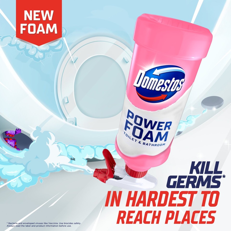 Domestos Power Foam Toilet & Bathroom Cleaner Spray Floral Burst 450ml ...