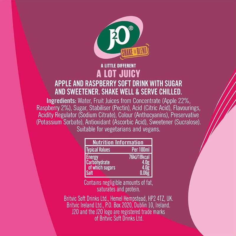 J2O Apple & Raspberry 4 Bottles - Morrisons Online Groceries & Offers