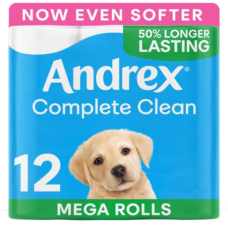 Andrex Complete Clean Toilet Tissue 12 Mega Rolls 50% More Sheets ...
