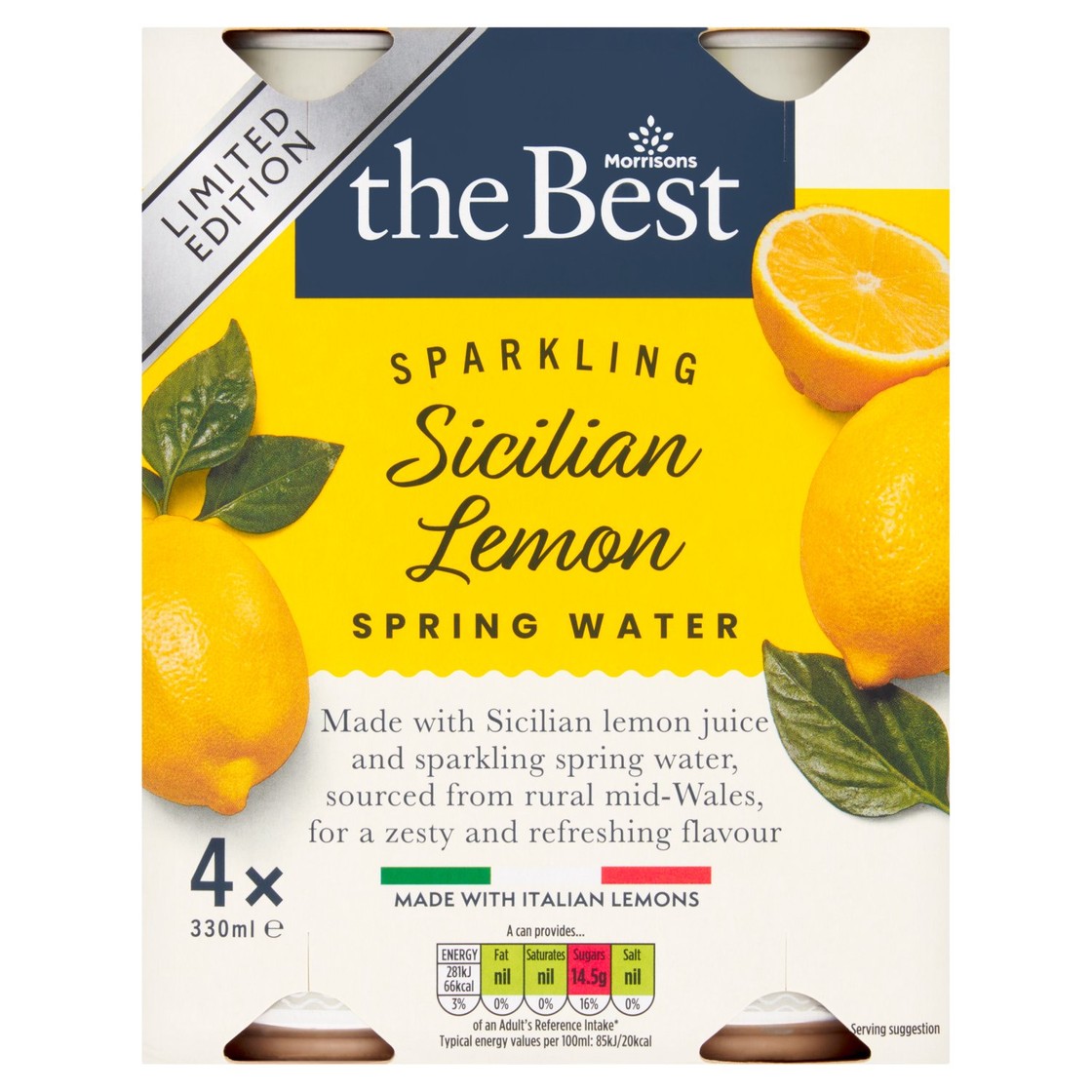Morrisons The Best Sparkling Sicilian Lemon Spring Water 4 x 330ml ...