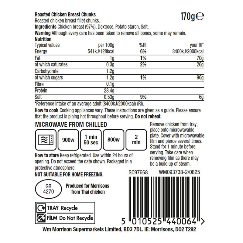 Morrisons Ready To Eat Cooked Chicken Breast Chunks - Morrisons Online ...