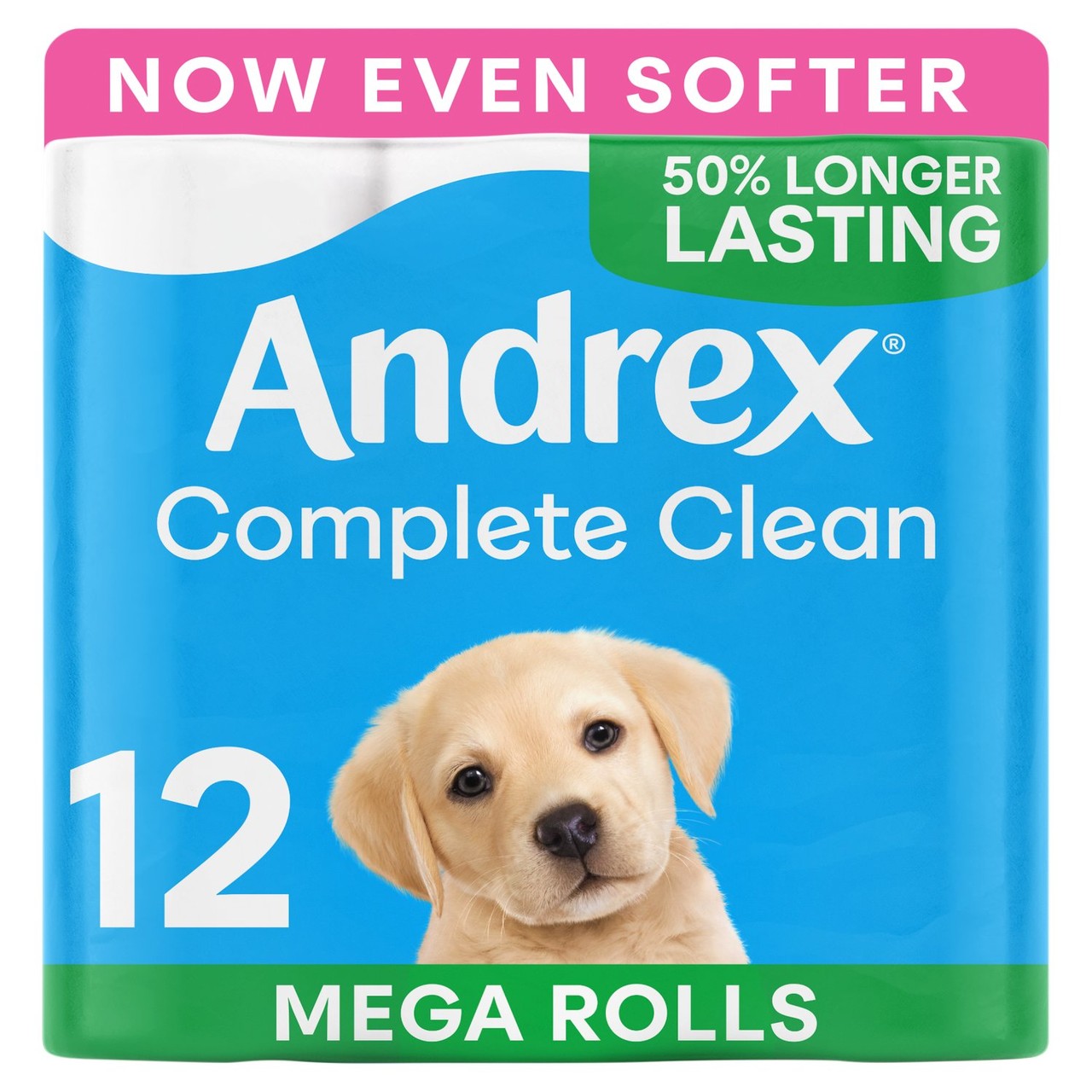 Andrex Complete Clean Toilet Tissue 12 Mega Rolls 50% More Sheets ...