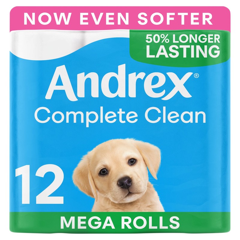 Andrex Complete Clean Toilet Tissue 12 Mega Rolls 50% More Sheets ...