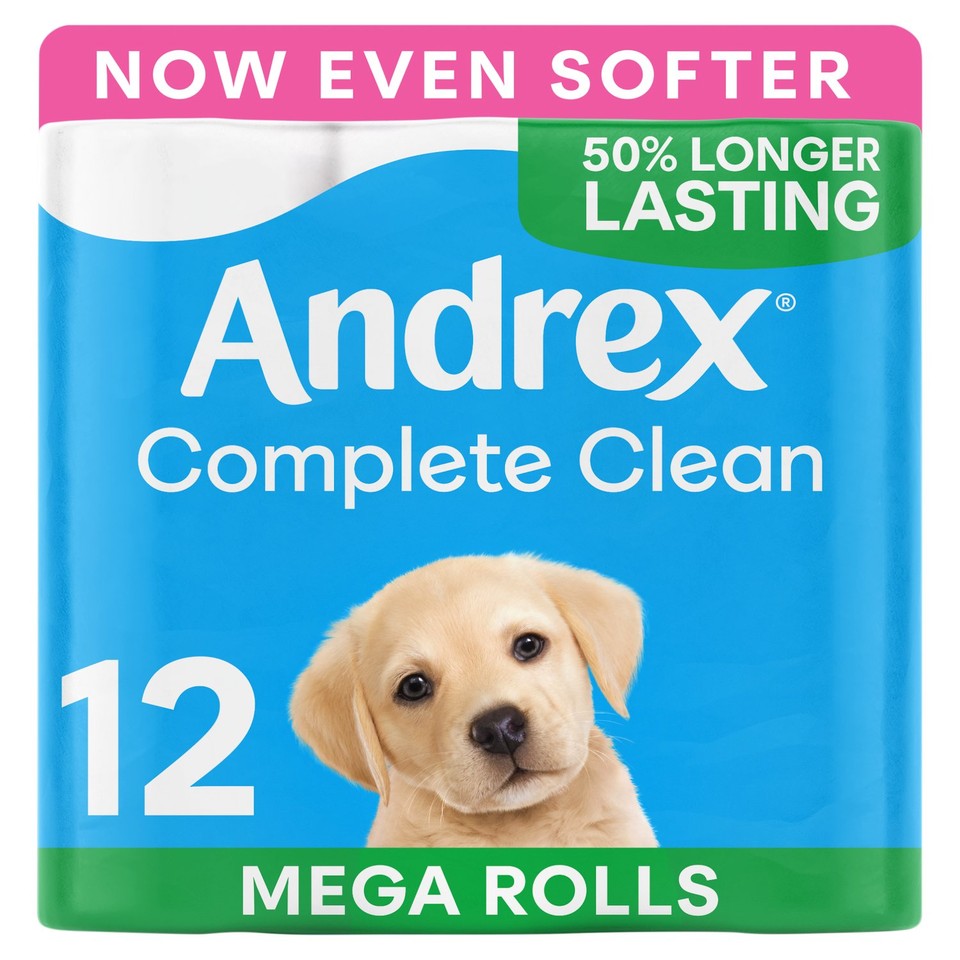Andrex Complete Clean Toilet Tissue 12 Mega Rolls 50% More Sheets ...