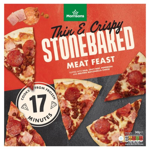 Morrisons Thin & Crispy Stonebaked Meat Feast Pizza 340g - Morrisons ...