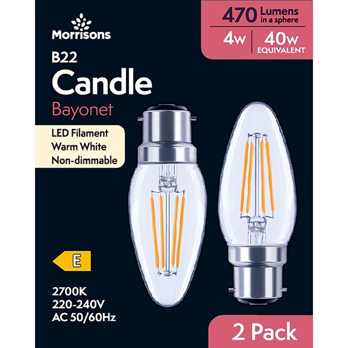 Morrisons LED Candle 470 Lumens 4W Bayonet - Morrisons Online Groceries ...