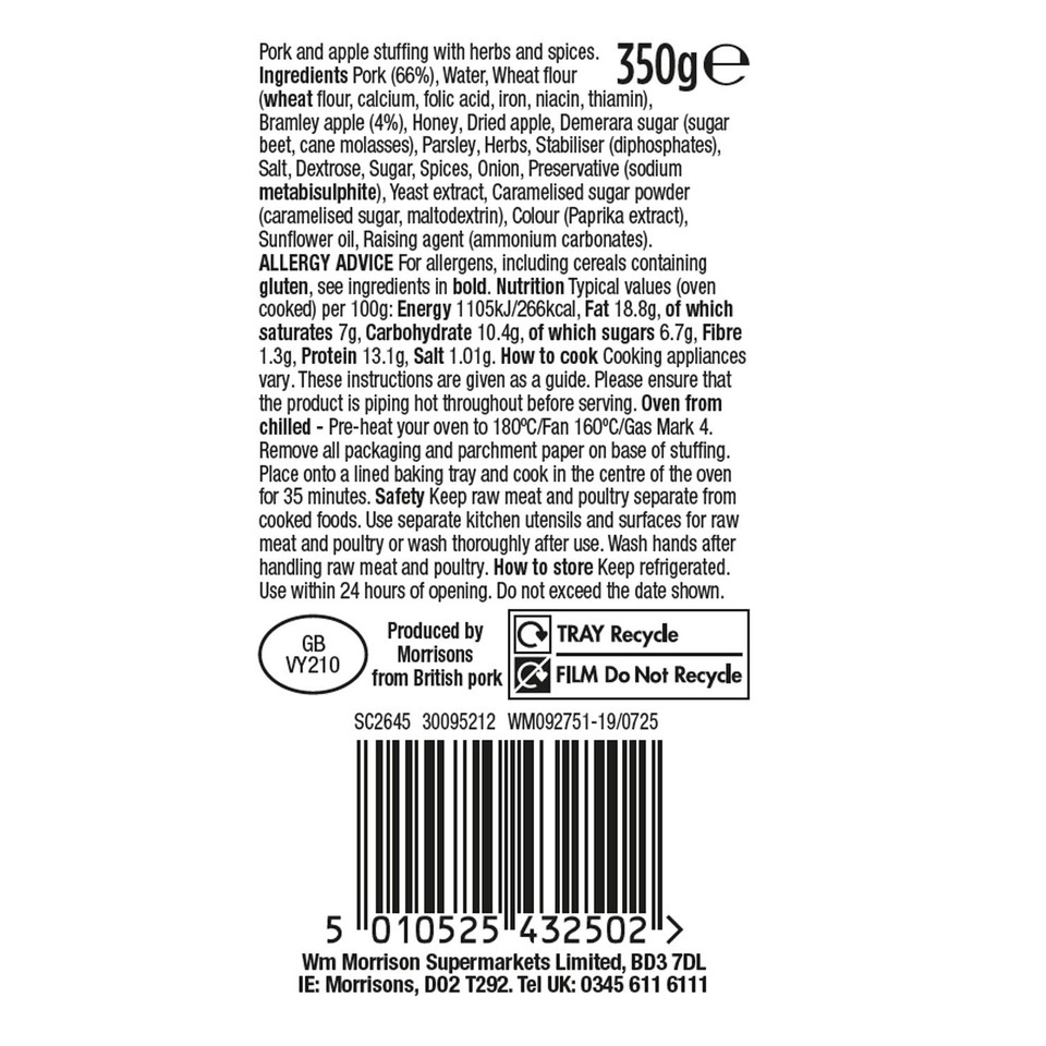 Morrisons Pork, Apple & Herb Stuffing Slab 350g - Morrisons Online ...