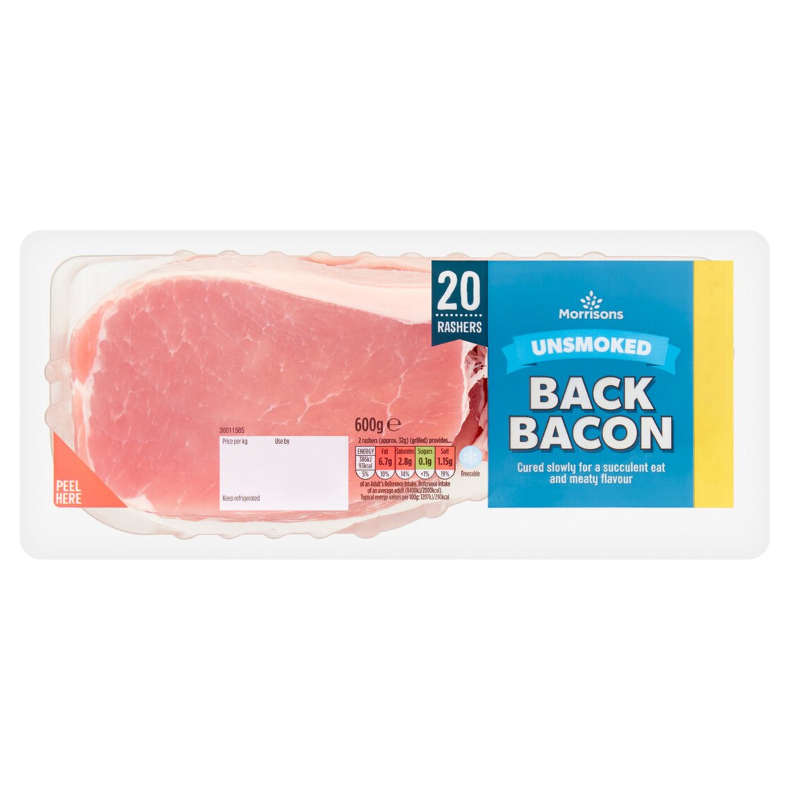 Morrisons 20 Rashers Unsmoked Back Bacon 600g - Morrisons Online ...