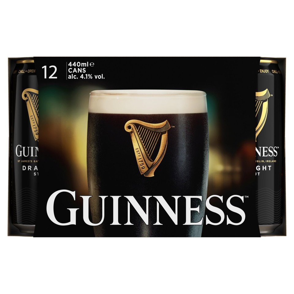 Guinness Draught Stout Beer 4.1% vol Cans 12 x 440ml - Morrisons Online ...