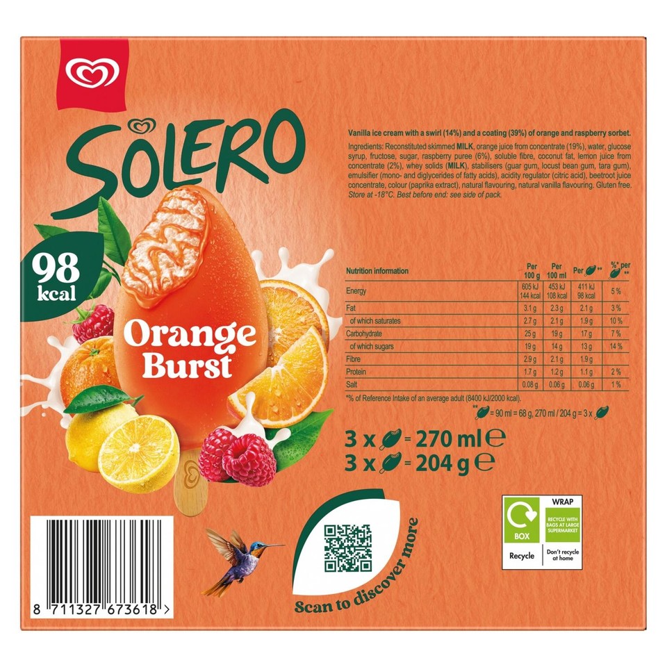 Solero Ice Cream Sticks Orange Burst - Morrisons Online Groceries & Offers