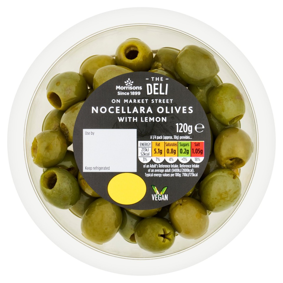 Morrisons The Deli On Market Street Nocellara Olives with Lemon 120g ...