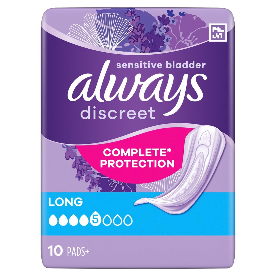 Always Discreet Incontinence Pads+ Long for Sensitive Bladder 10 pack ...