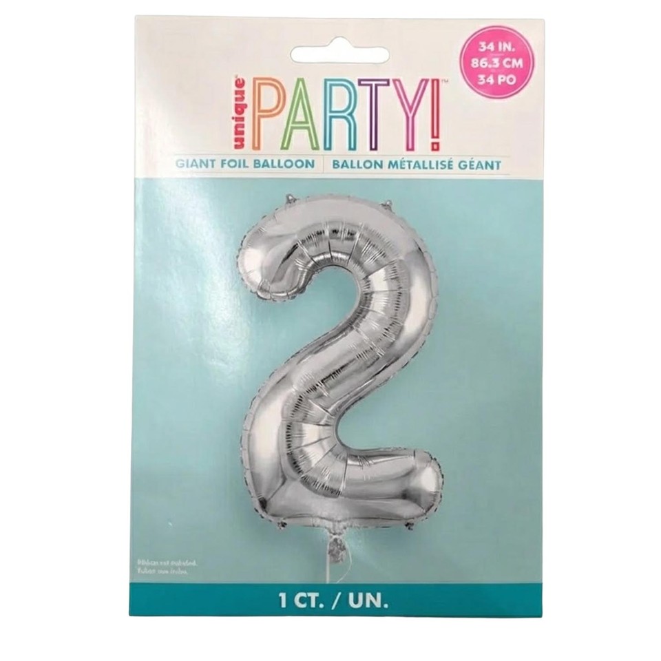 Unique Party 34" Silver Foil Balloon No.2 - Morrisons Online Groceries ...