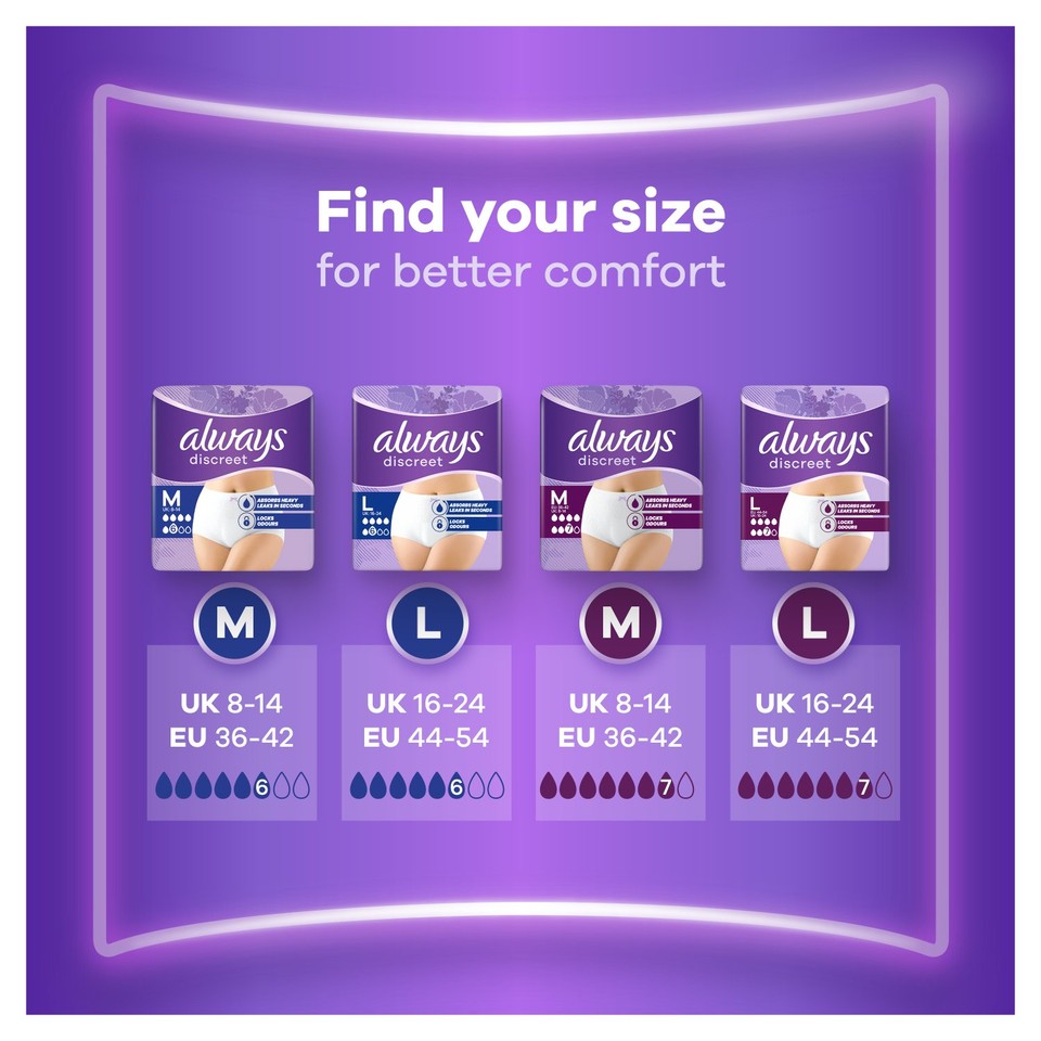 Always Discreet Underwear Incontinence Pants Plus M 9 pack - Morrisons ...