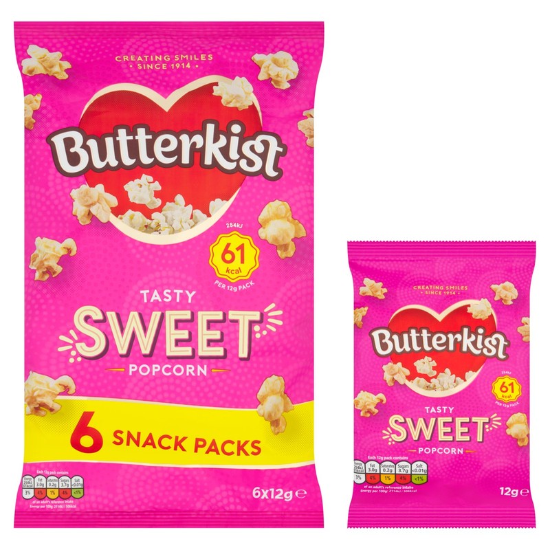 Butterkist Sweet Popcorn 6 x 12g - Morrisons Online Groceries & Offers