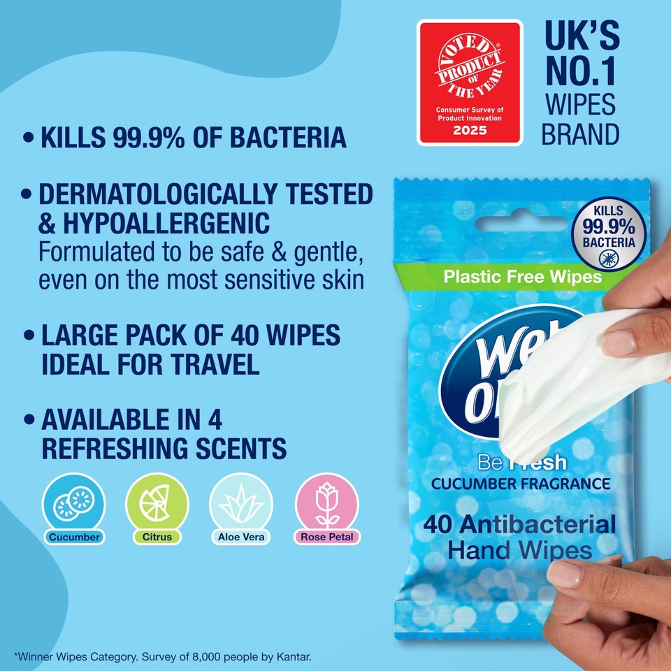 Wet Ones Be Fresh 40 Refreshing Cucumber Fragrance Antibacterial Hand ...