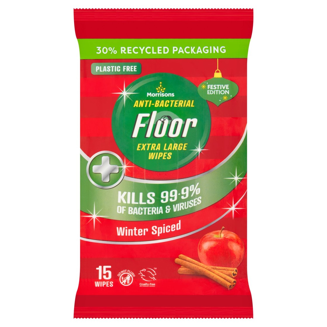 Morrisons 15 Winter Spiced Anti-Bacterial Floor Extra Large Wipes ...