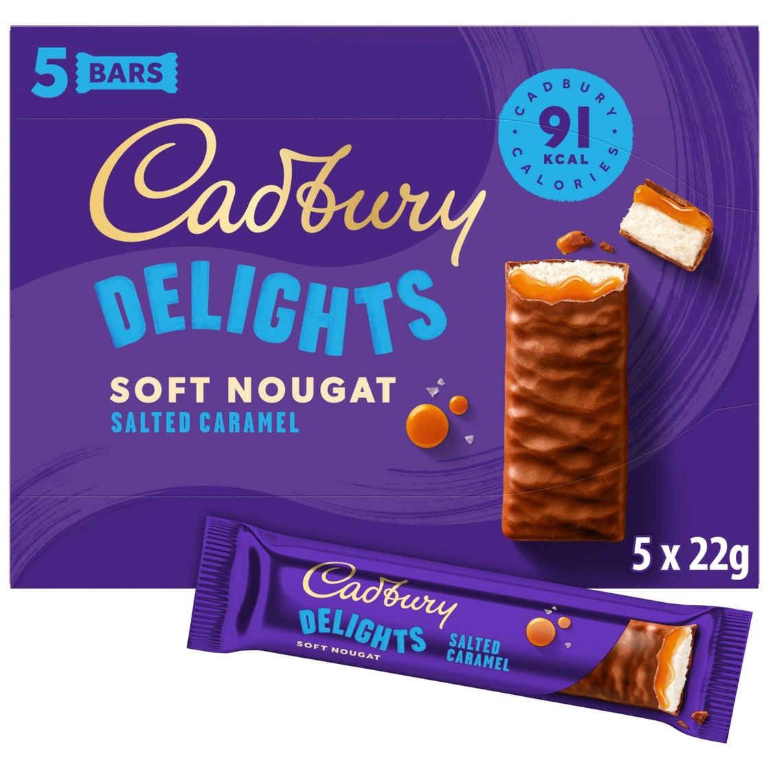 Cadbury Delights Salted Caramel Chocolate Nougat Bar 5 Pack - Morrisons ...