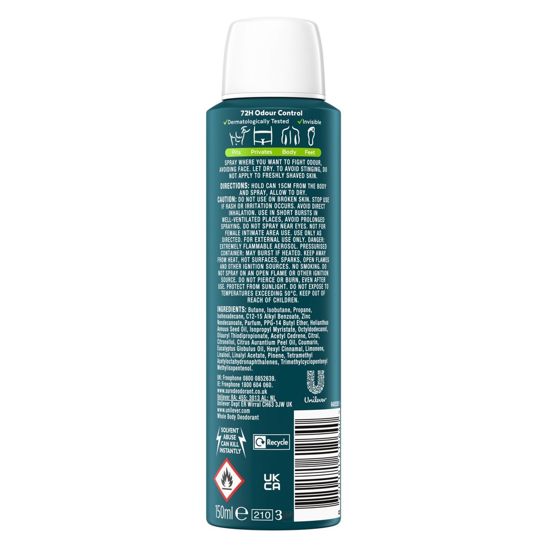 Sure Men Active Fresh Whole Body Deodorant Spray 72h Odour Control ...