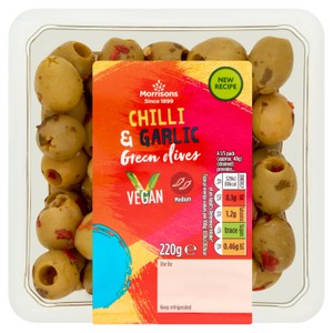 Morrisons Green Olives With Chilli & Garlic 220g - Morrisons Online ...