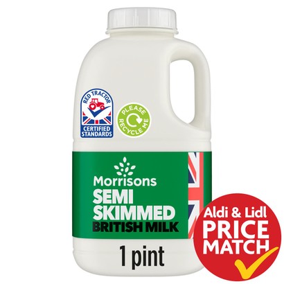 Morrisons Semi Skimmed British Milk 1 Pint - Morrisons Online Groceries ...