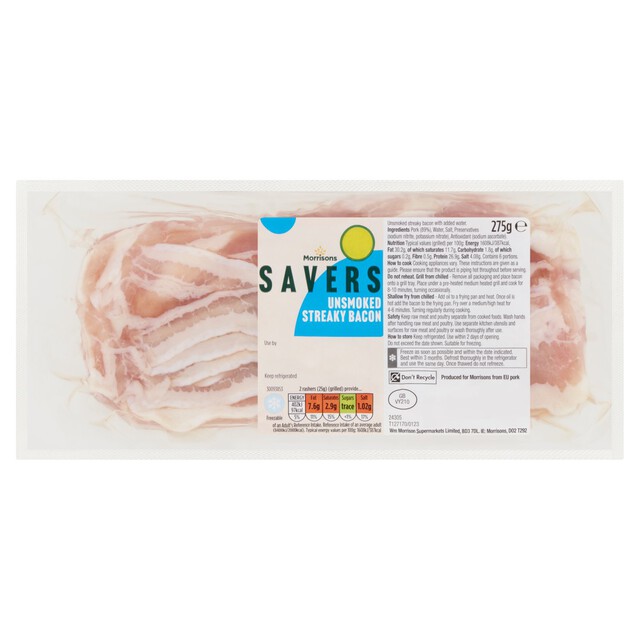 Morrisons Savers Unsmoked Streaky Bacon - Morrisons Online Groceries ...