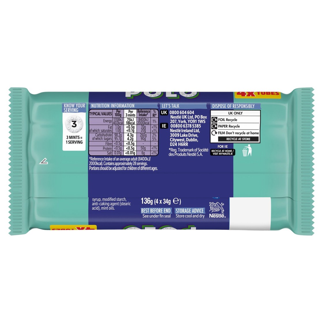 Polo Spearmint Mint Tube Multipack 4 Pack - Morrisons Online Groceries ...