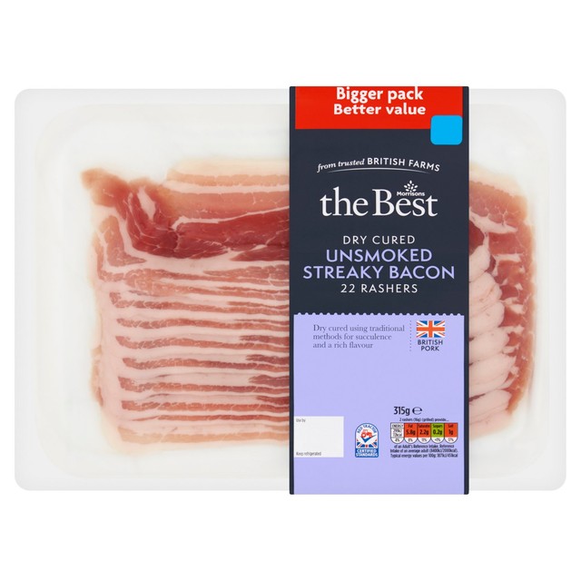 Morrisons The Best XL Unsmoked Streaky Bacon 22 Rashers 315g ...