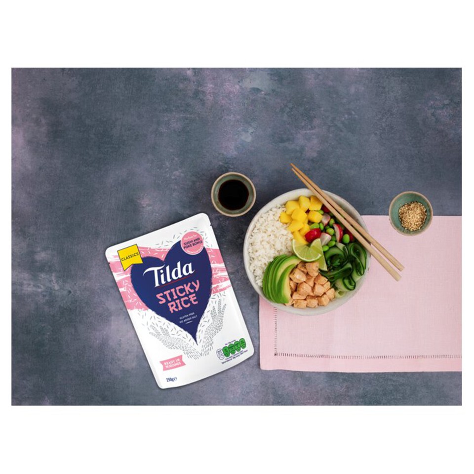 Tilda Microwave Sticky Medium Grain Rice - Morrisons Online Groceries ...