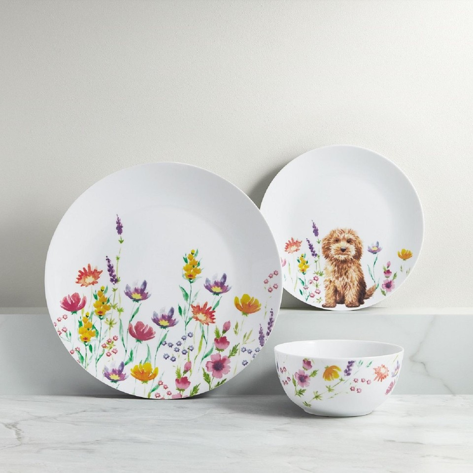 Nutmeg Home Floral Cockapoo 12 Piece Porcelain Dinner Set - Morrisons ...