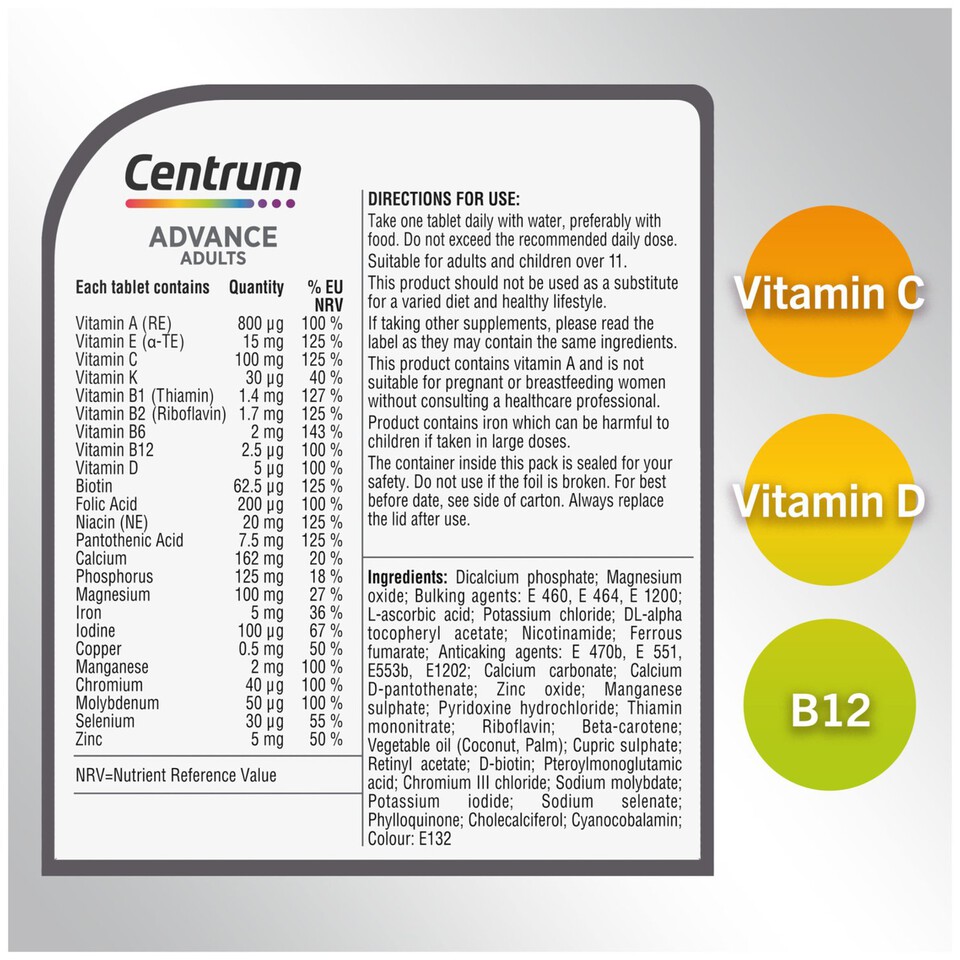 Centrum Advance Multivitamins & Mineral Supplement Tablets - Morrisons ...