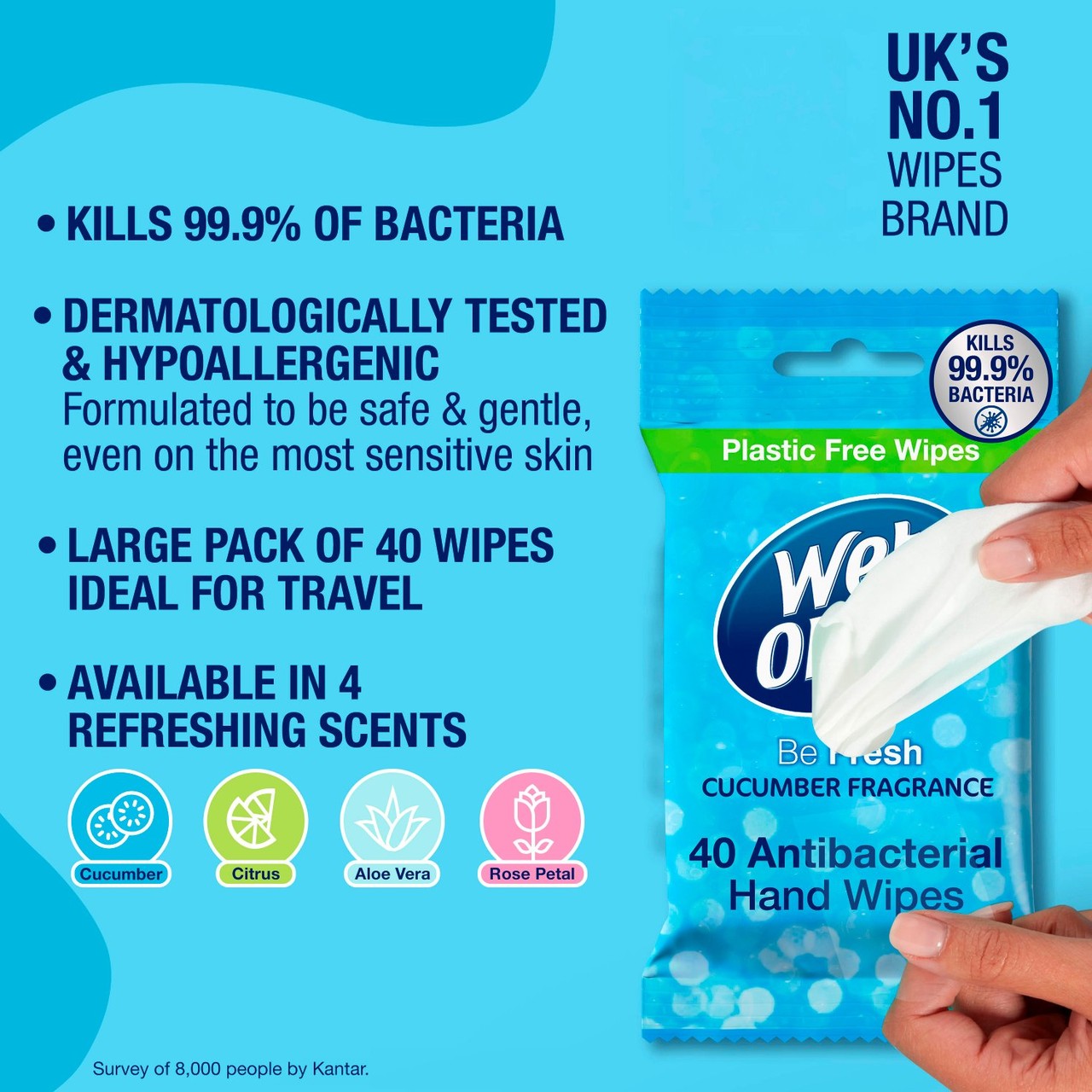 Wet Ones Be Fresh 40 Refreshing Cucumber Fragrance Antibacterial Hand ...