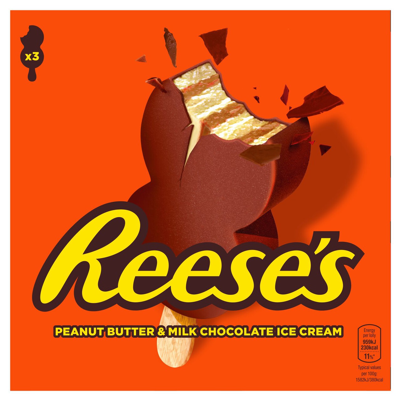 Reeses Milk Chocolate & Peanut Butter Ice Cream Sticks 3 x 80ml ...