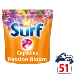 Surf 3 in 1 Laundry Washing Detergent Capsules Passion Bloom 51 Washes ...