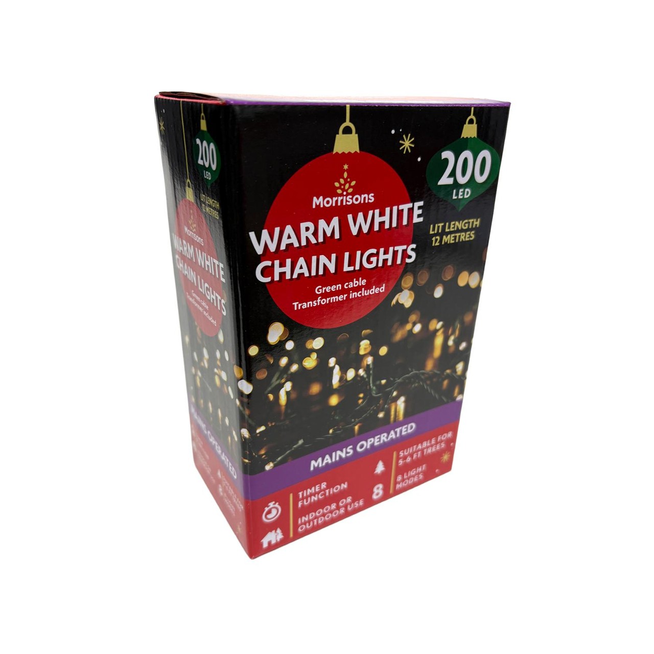 Morrisons 200 Led Mains Operated Lights Warm White/ Green Cable ...