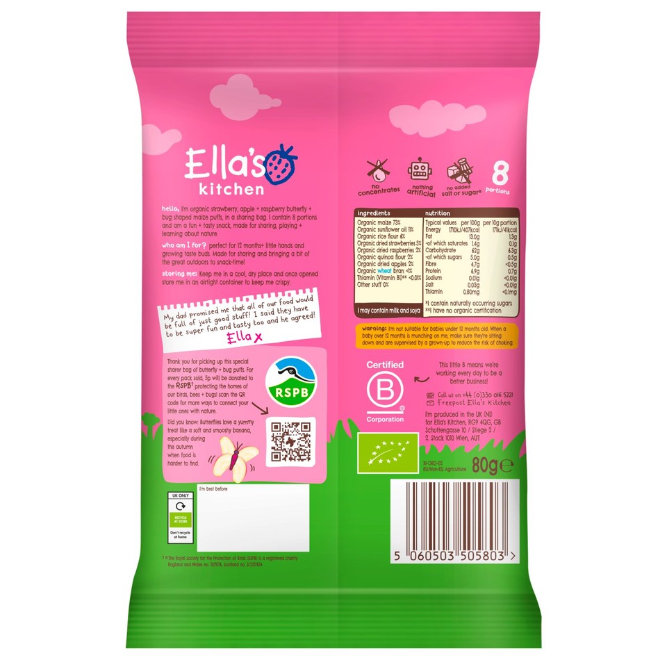 Ella's Kitchen Butterfly + Bug Puffs Strawberry, Apple & Raspberry 12M ...