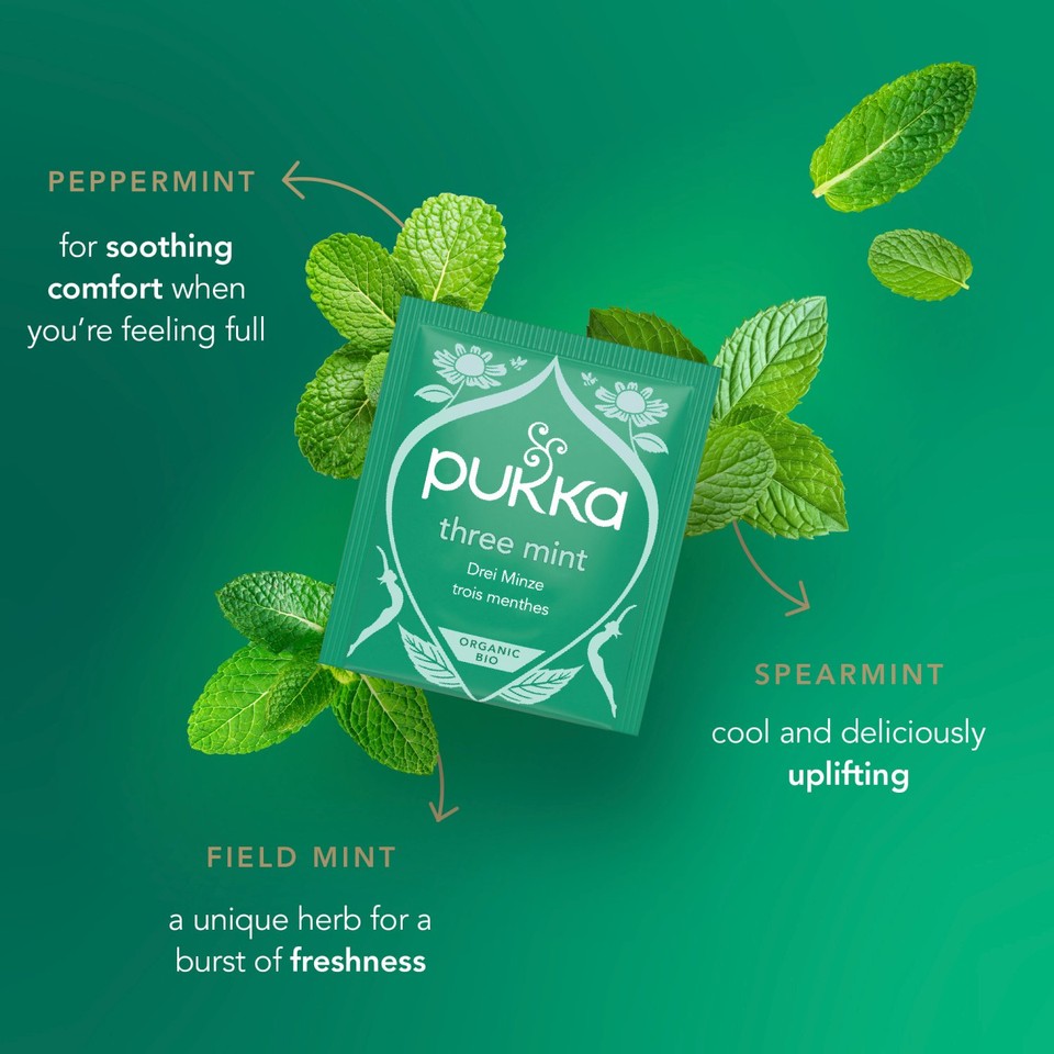 Pukka Three Mint, Organic Herbal Tea with Peppermint, Spearmint, 20 ...
