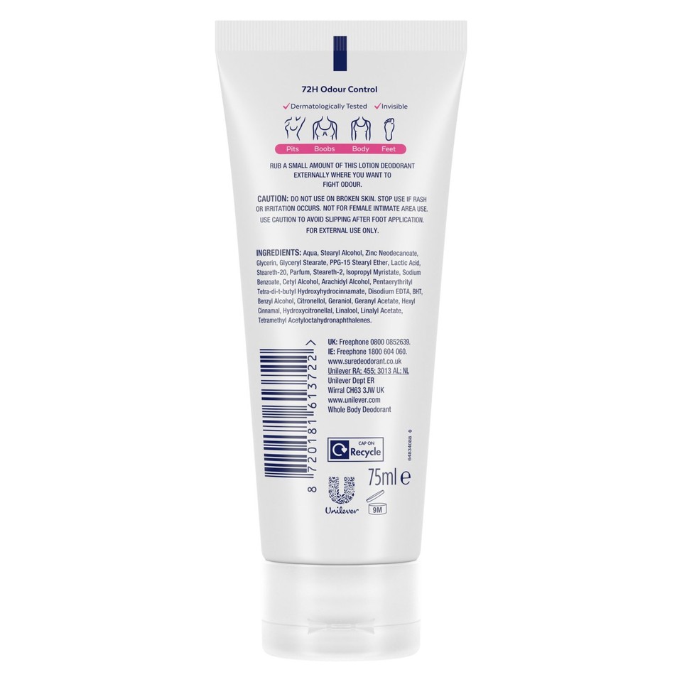 Sure Women Wild Rose Whole Body Deodorant Cream 72h Odour Control 75ml ...
