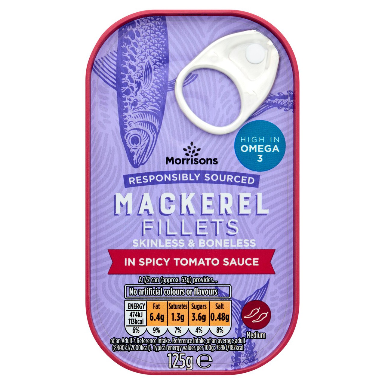 Morrisons Mackerel Fillets In Spicy Tomato Sauce (125g) - Morrisons ...