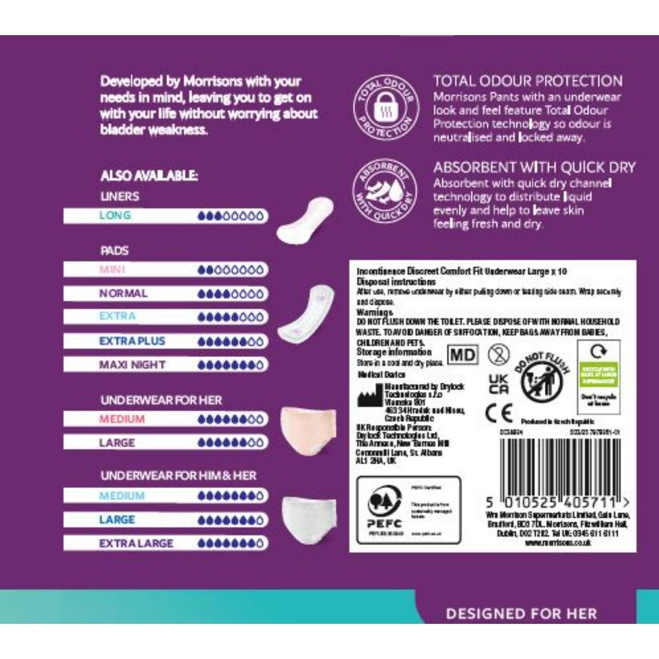 Morrisons Incontinence Discreet Comfort Fit Underwear Pants Large 10 ...