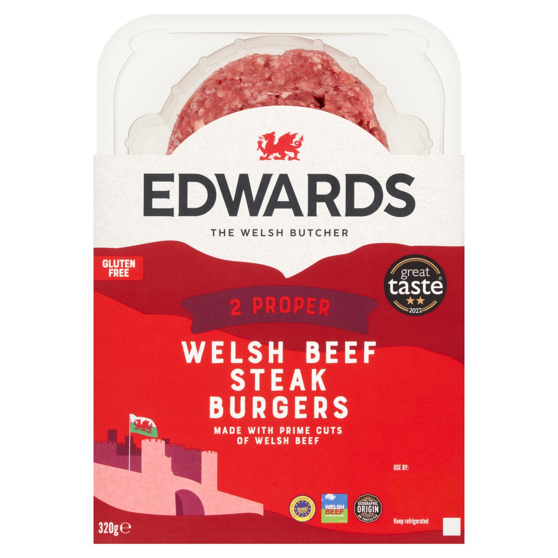 Edwards 2 Proper Welsh Beef Steak Burgers 320g - Morrisons Online ...