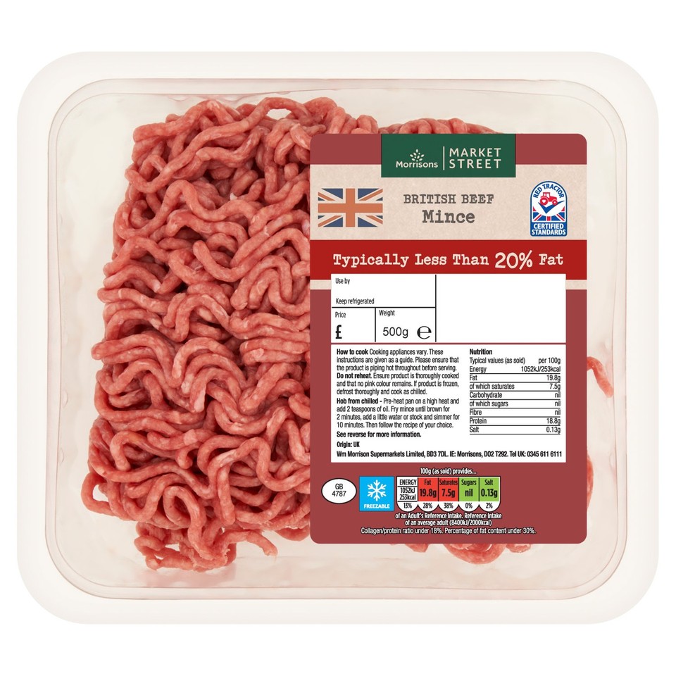 Morrisons British Beef Mince 20% Fat 500g - Morrisons Online Groceries ...
