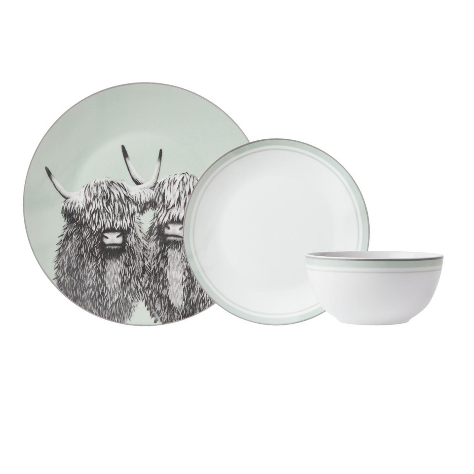 Nutmeg Home Highland Cow 12pc Porcelain Dinner Set - Morrisons Online ...