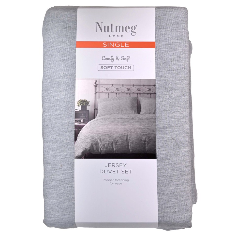 Nutmeg Home Grey Jersey Duvet Set Single - Morrisons Online Groceries ...