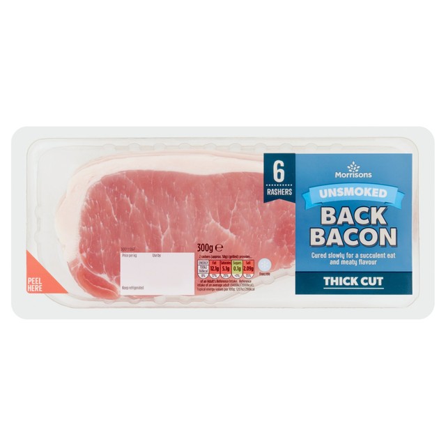Morrisons 6 Pack Unsmoked Back Bacon Rashers 300g - Morrisons Online ...